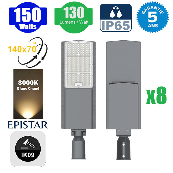 Pack de 8x Lampes de rue filaires - Série FLEX V2 - 150 Watts - 19 ...