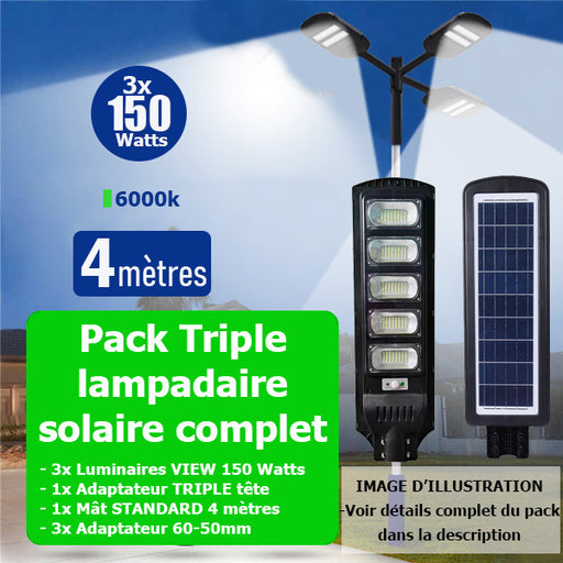 Pack lampadaire Solaire complet – Triple têteLED World PRO
